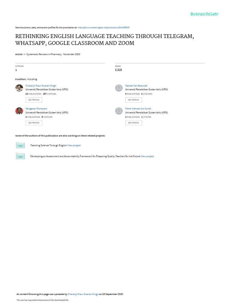 Rethinking English Language Teaching Through Telegram, Whatsapp, Google ...