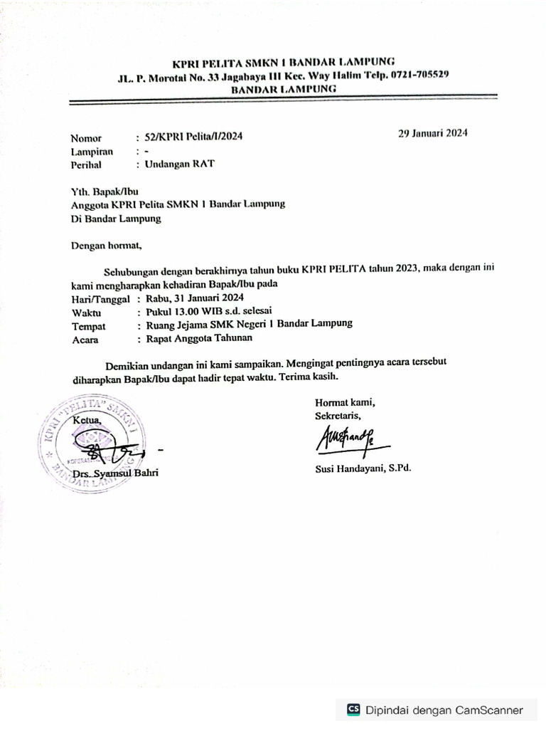 Surat Undangan RAT | PDF