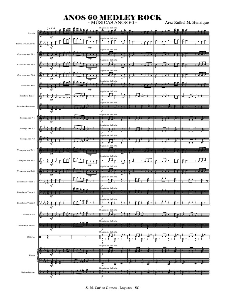 Anos 60 Medley Rock-Partitura - e - Partes | PDF | Saxofone ...