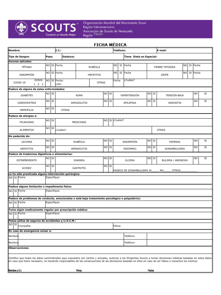 Planilla Ficha Medica | PDF | Medicina CLINICA | Especialidades Medicas