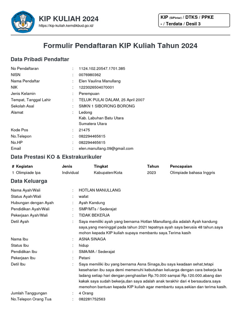 Formulir Peserta Kip Kuliah 2024 Pdf