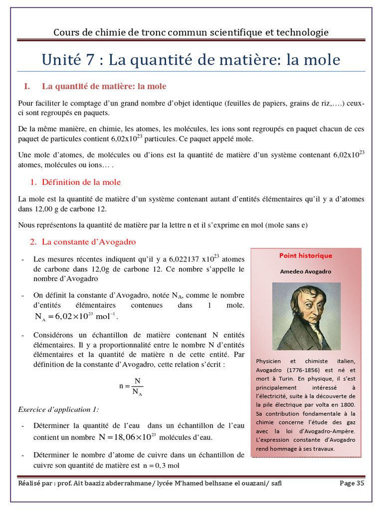 La mole et la constante d'Avogadro | PDF | Mole (unité) | Chimie