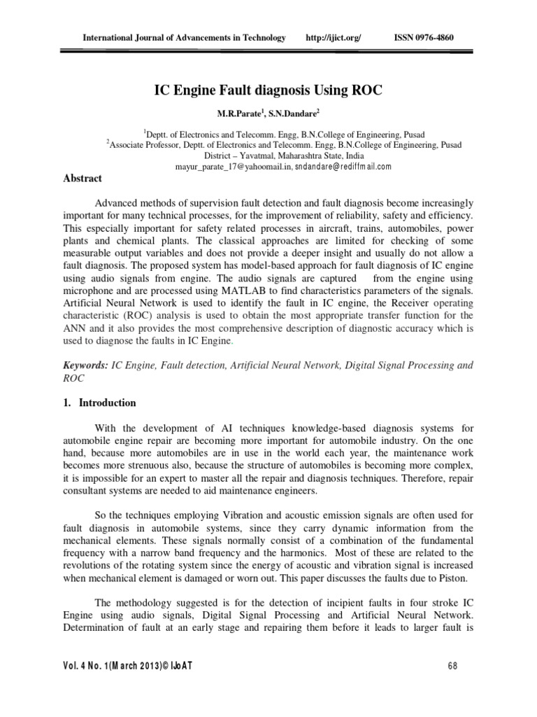 Ic Engine Fault Diagnosis Using Roc 0976 4860 4 68 78 | PDF | Receiver Operating Characteristic ...