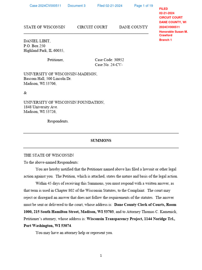 Daniel Libit Lawsuit Against The University of Wisconsin | PDF ...