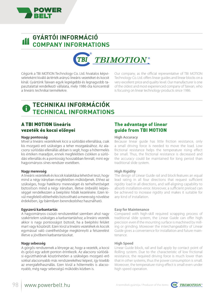 Tbi Motion Lineáris Megvezetés Technikai Katalógus | PDF
