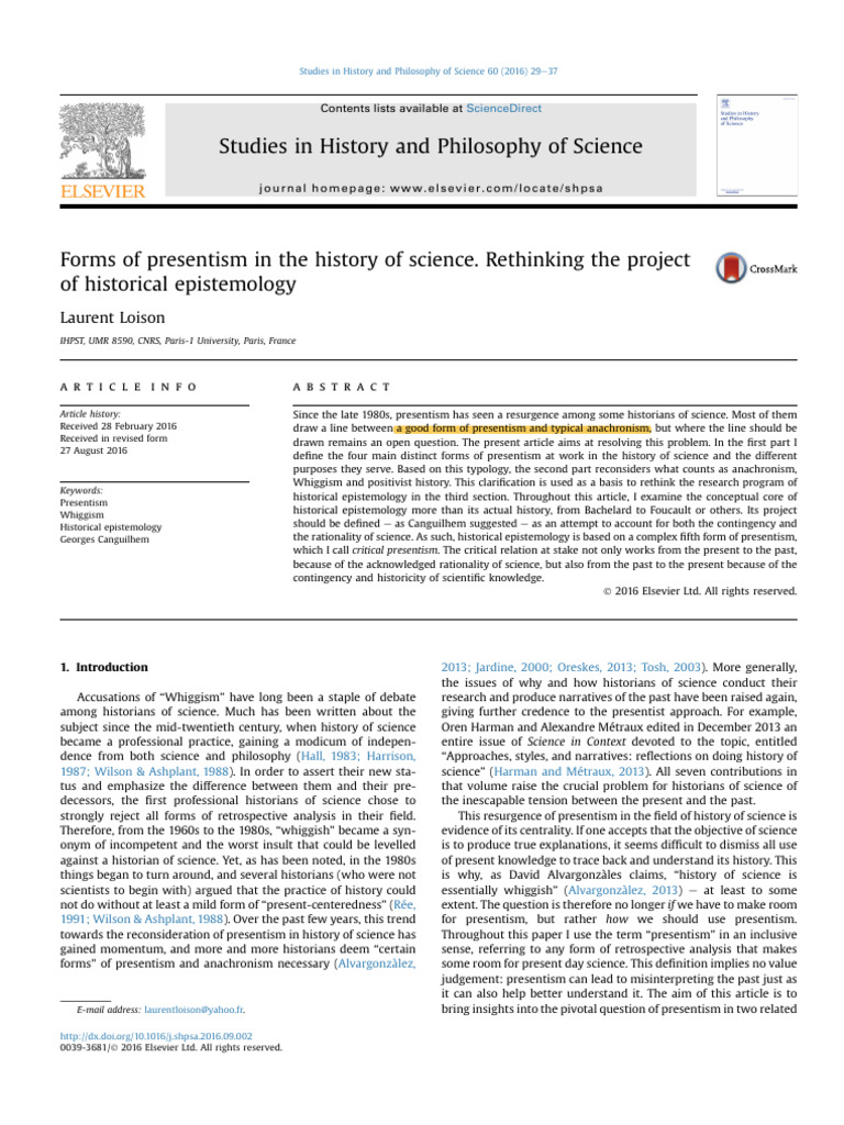 Loison - 2016 - Forms of Presentism in The History of Science | PDF ...