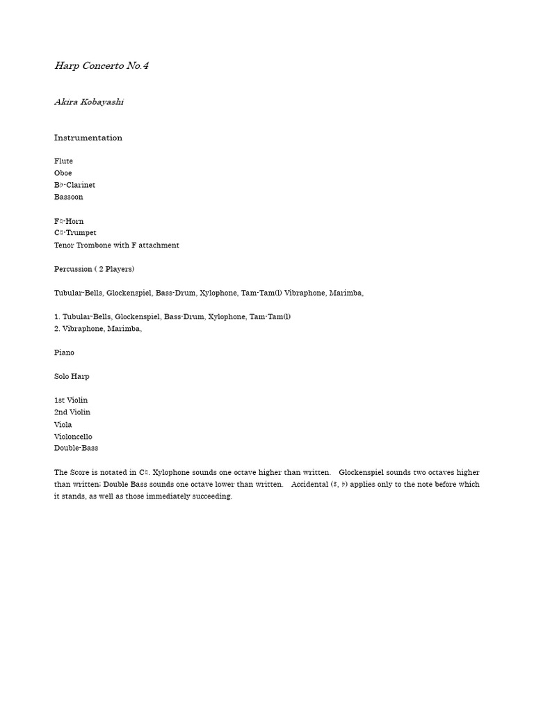 Akira Kobayashi Harp Concerto No. 4 | PDF | String Instruments | Double Bass