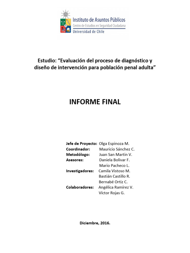 Inf. Final - Est. Ev. Diag. e Interv. Pob. Penal | PDF | Metodología de encuesta | Evaluación