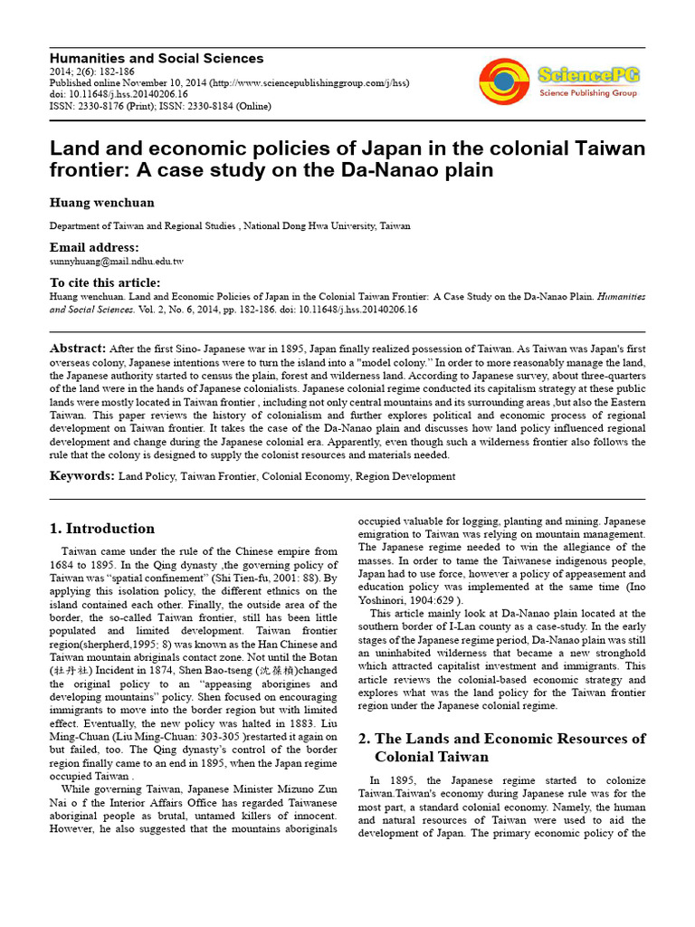 Japan's Colonial Land Policies in Taiwan | PDF | Taiwan