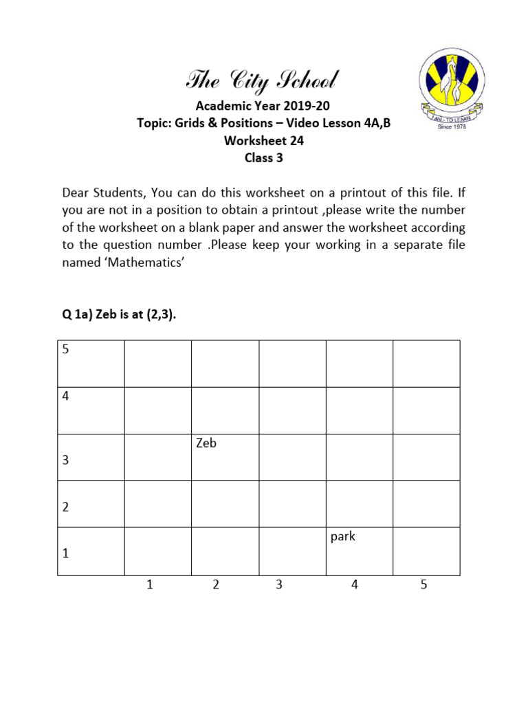 Class 3 Math: Grids & Positions | PDF