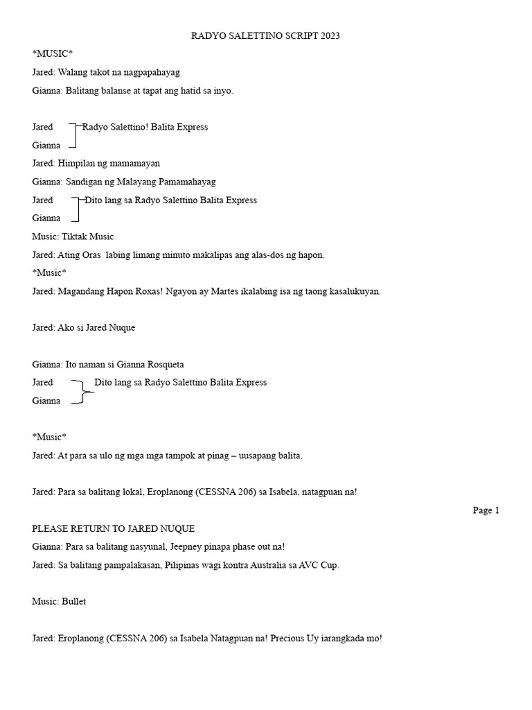 Radyo Salettino Script 2023 | PDF