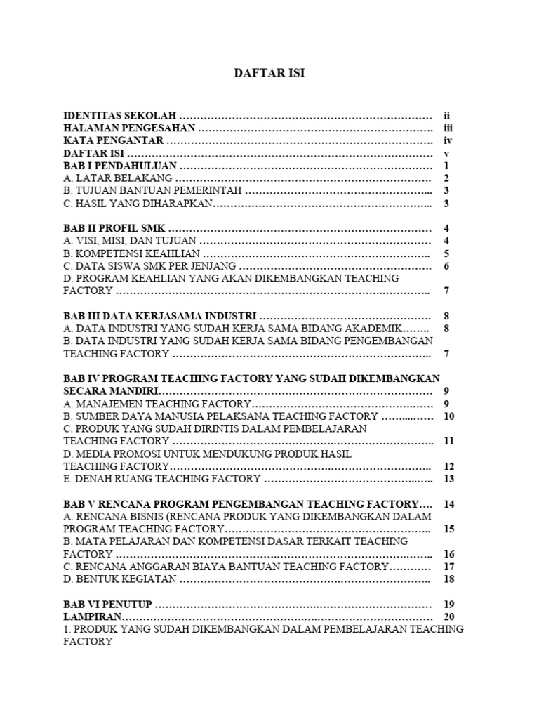 Daftar Isi Proposal Tefa 2024 | PDF