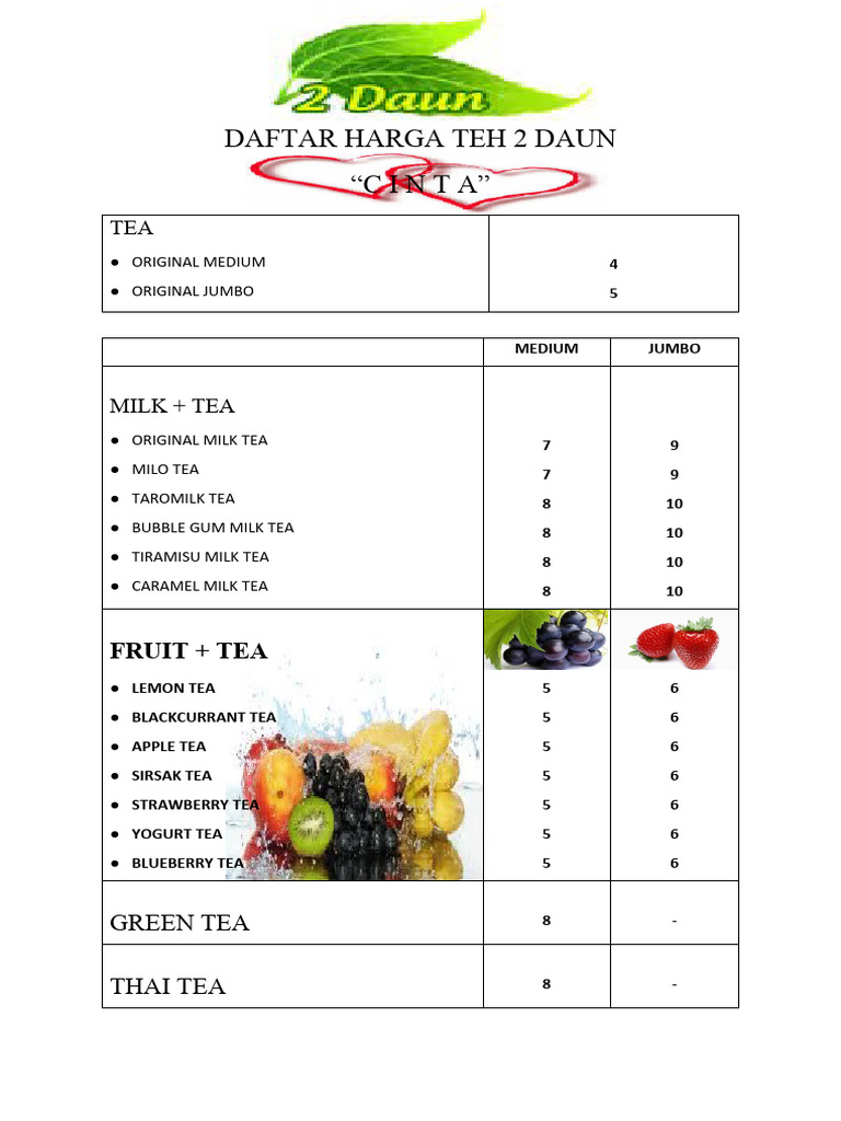 Daftar Harga Teh 2 Daun Cinta | PDF