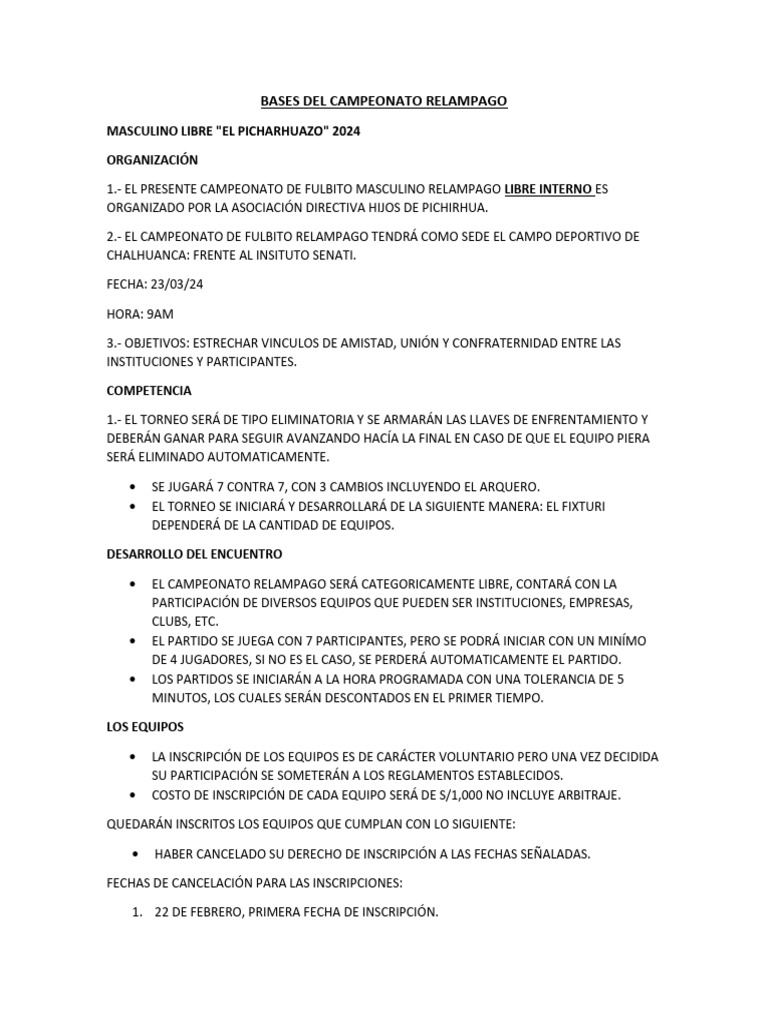 Bases Del Campeonato Relampago | PDF | Deportes