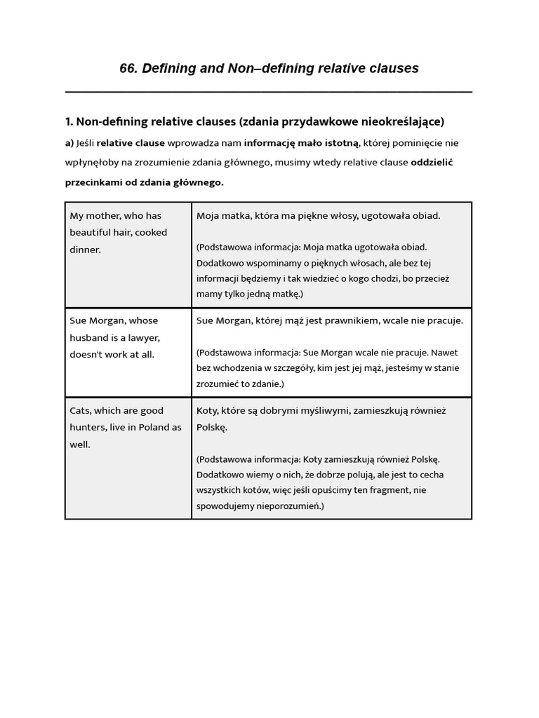 Defining and Non-Defining Relative Clauses Notes | PDF