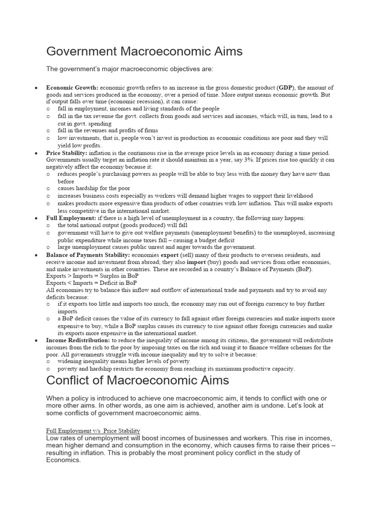Government Macroeconomic Aims | PDF | Inflation | Macroeconomics