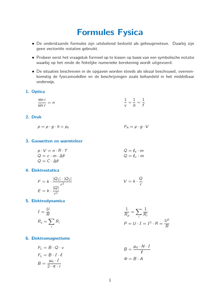 Formularium Fysica 2021 - Aanpassing2 | PDF