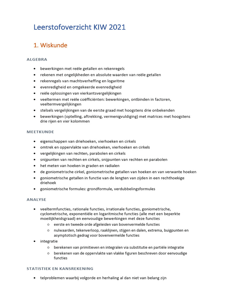 Leerstofoverzicht KIW 2021 | PDF