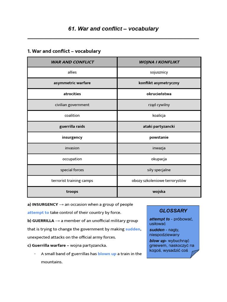 War and Conflict - Vocabulary | PDF