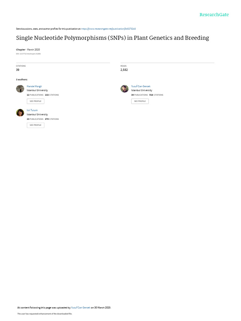 Single Nucleotide Polymorphisms (SNPS) in Plant Genetics and Breeding | PDF | Single Nucleotide ...