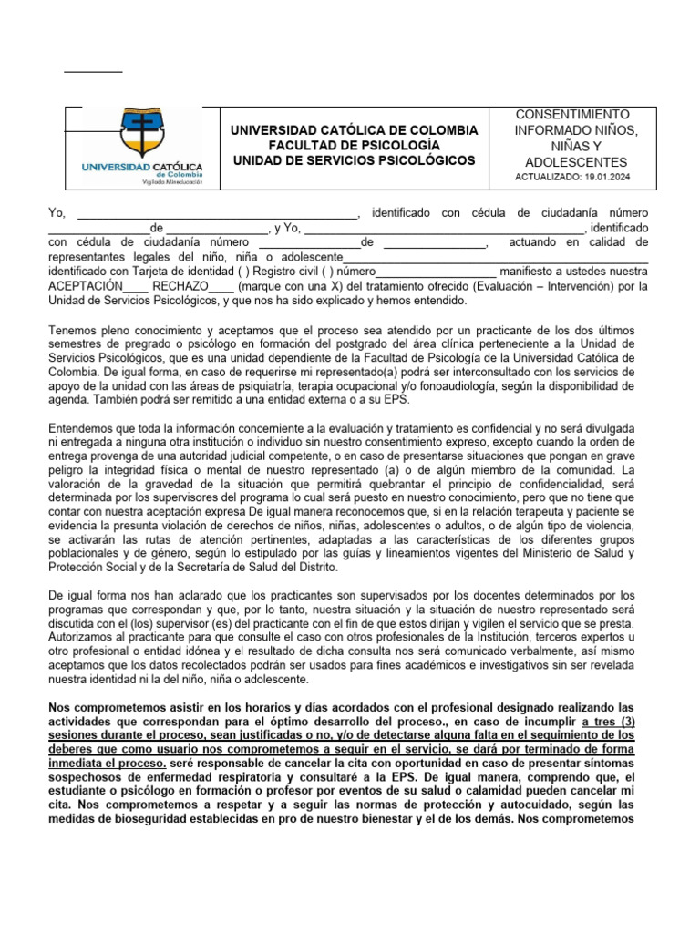 Consentimiento Informado Niños Niñas y Adolescentes 2024 1 | PDF ...
