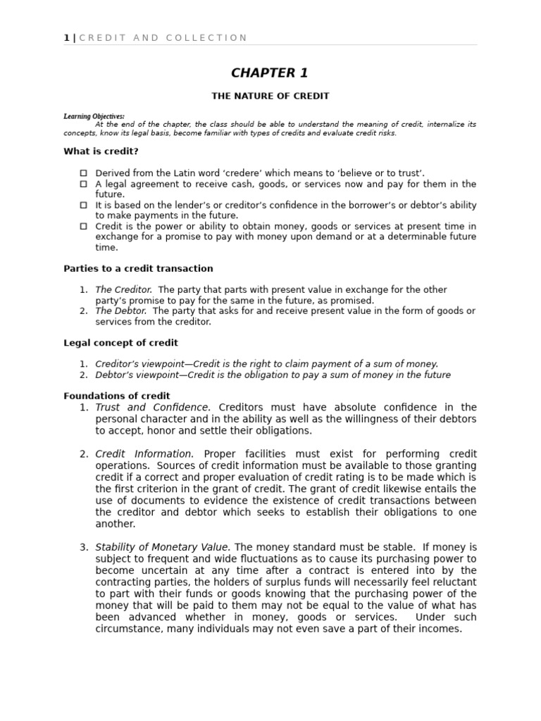 Chapter 1. The Nature of Credit | PDF | Credit | Finance & Money Management