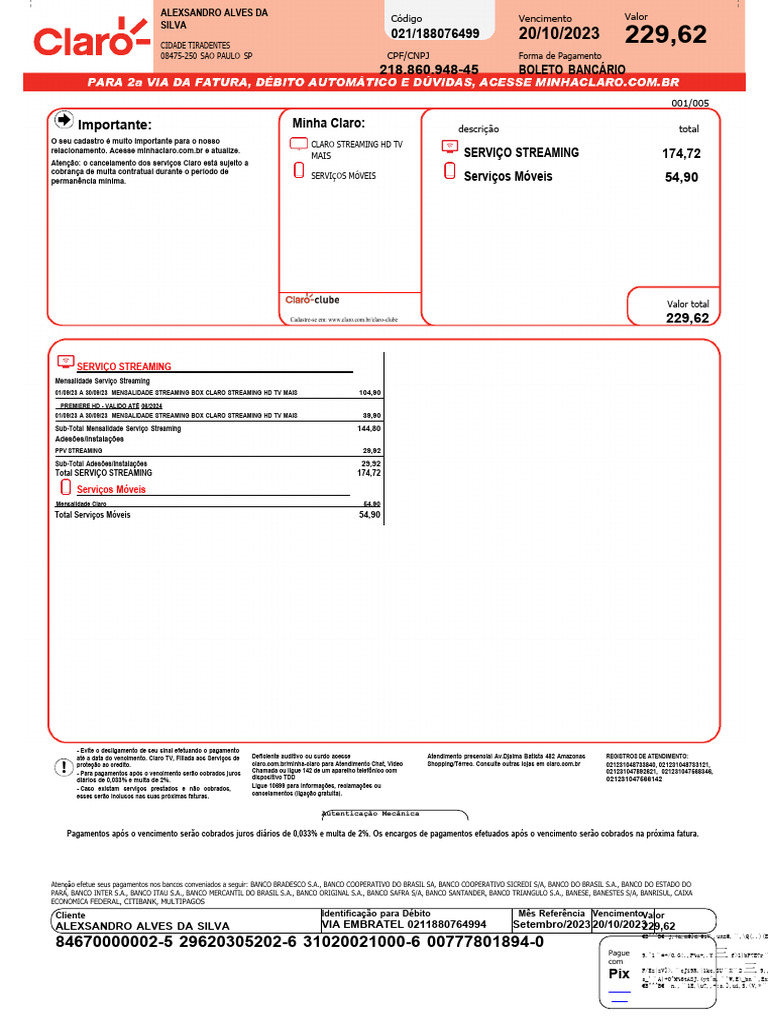 Fatura Claro | Download grátis PDF | Tecnologia bancária | Finanças ...
