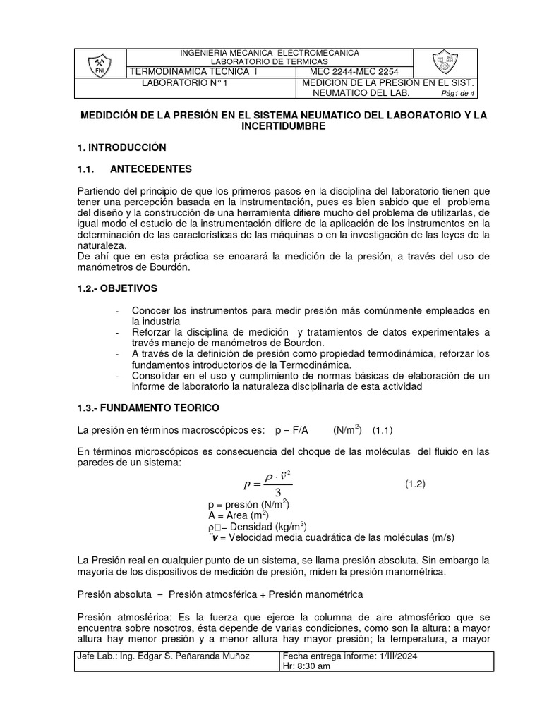 Guia Lab 1 | Descargar gratis PDF | Presión | Medición