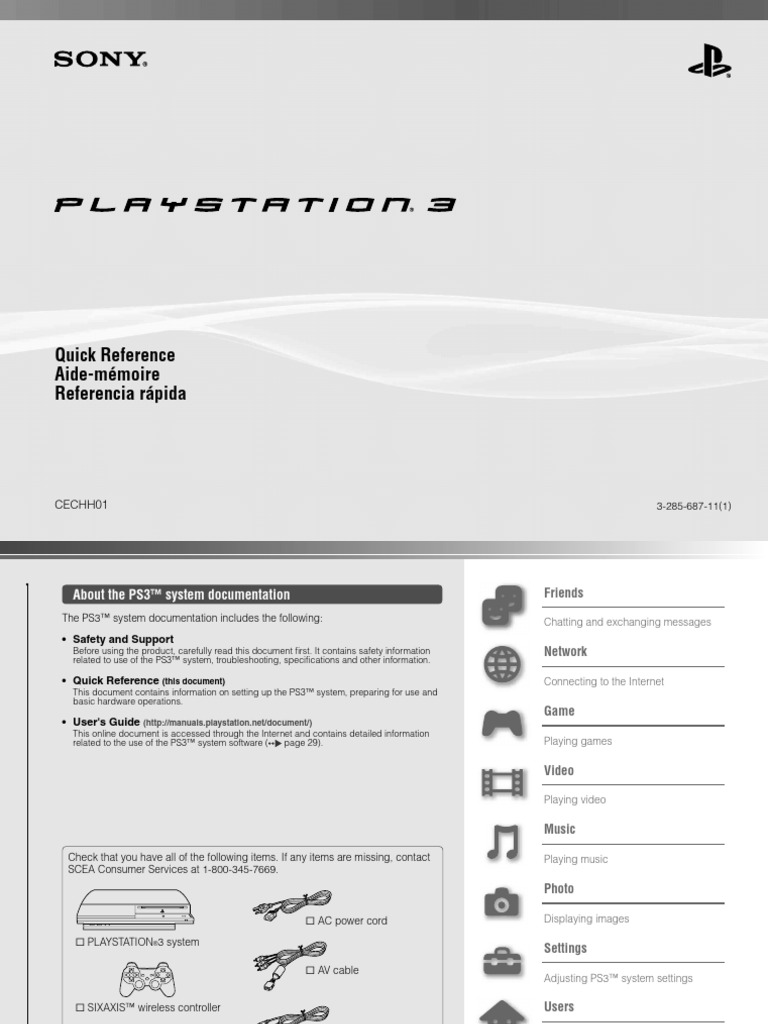 Playstation 3 Quick Reference Guide | PDF | Hdmi | Usb Flash Drive
