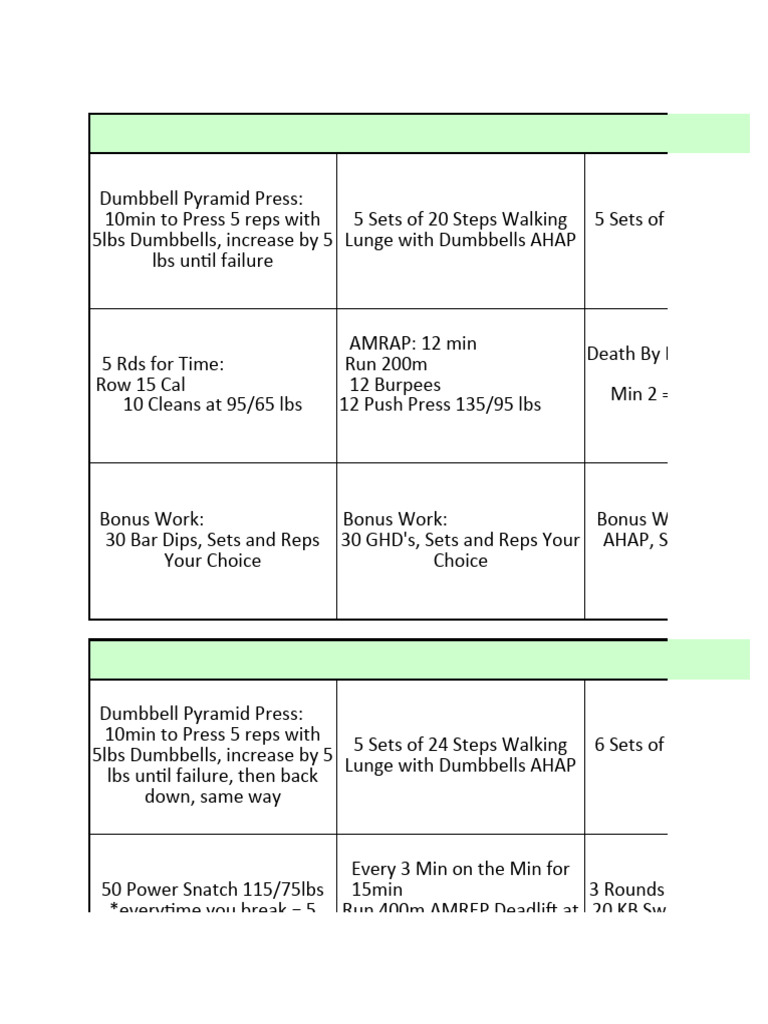 Crossfit Competitors Program Part 1 Spreadsheet | PDF | Athletic Sports | Physical Fitness