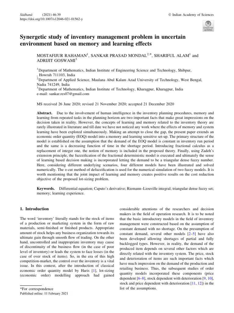 ART01 - Synergetic Study of Inventory Management Problem | PDF ...