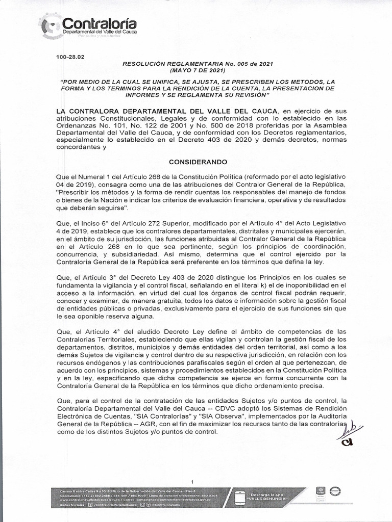 Resolucion Reglamentaria 005 | PDF