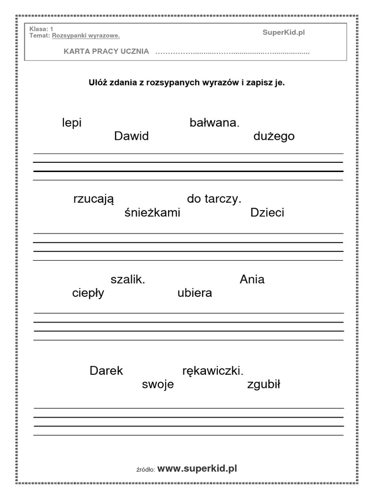 Ułóż Zdania Z Rozsypanych Wyrazów I Zapisz Je | PDF