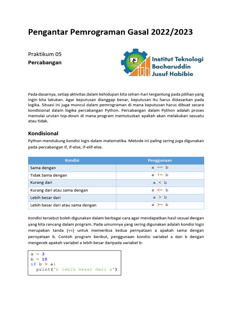 Panduan Praktikum Percabangan Python | PDF | Karier & Perkembangan
