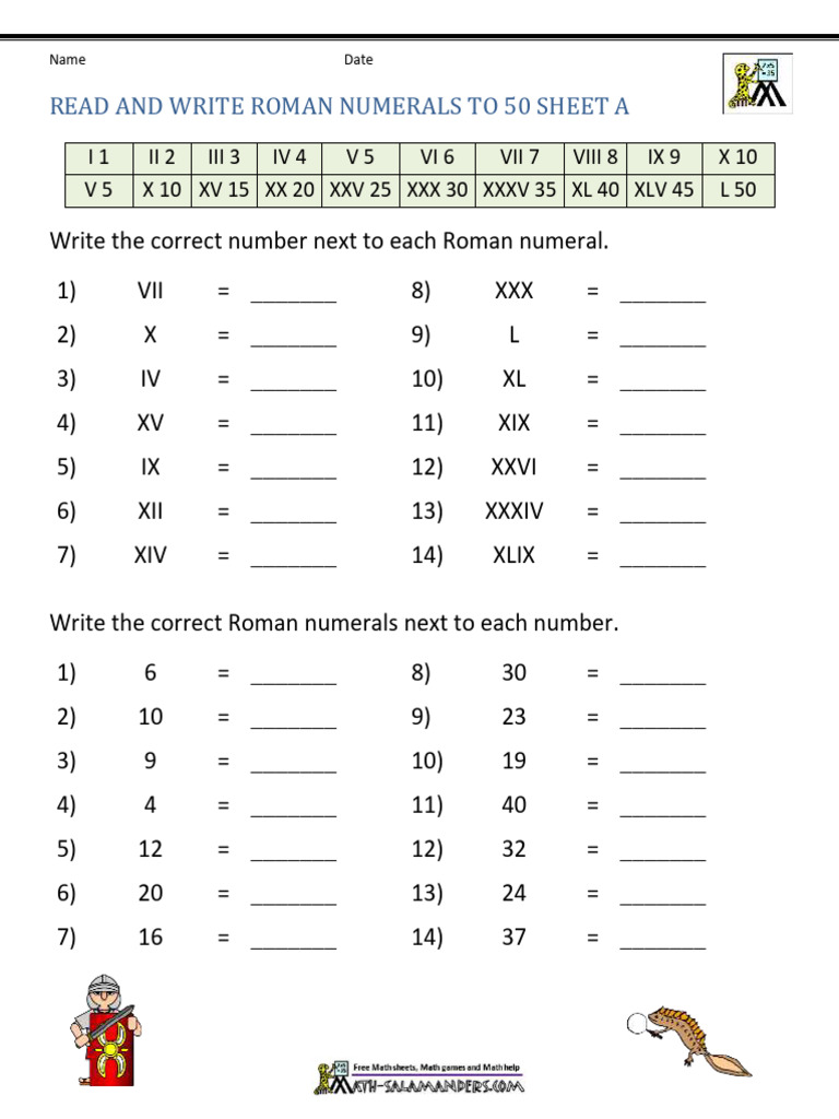 Read Write Roman Numbers 1 To 50 | PDF