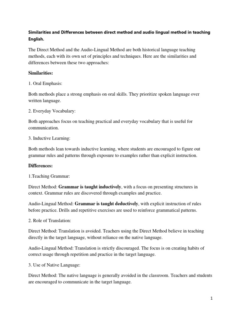 Similarities and Differences Between DM and ALM in Teaching English | PDF | Cognitive Science ...