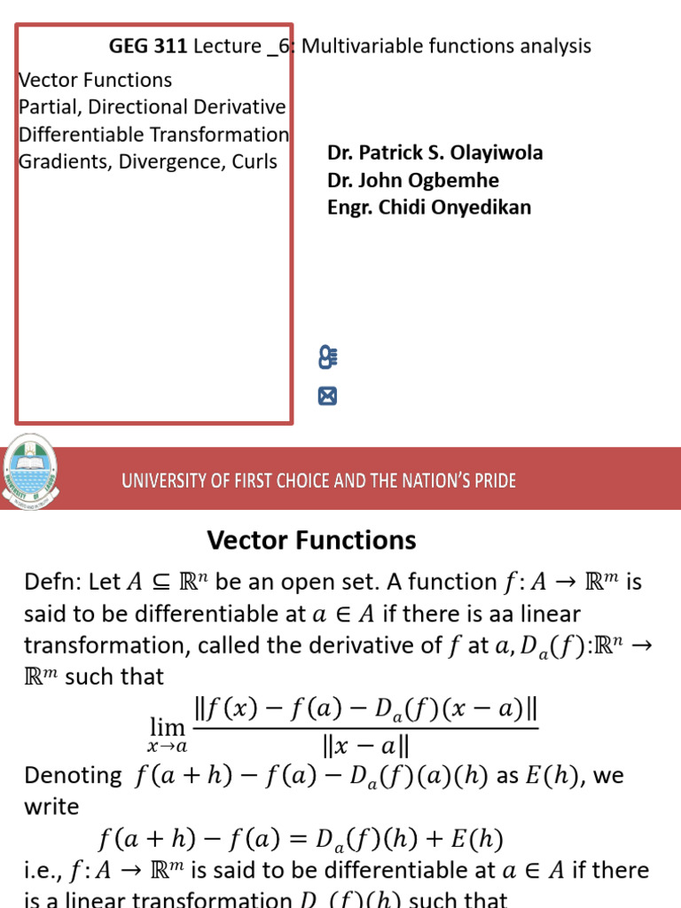 Geg 311 Vector Functions | PDF | Gradient | Derivative
