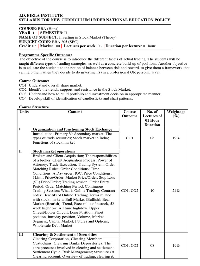 BBA 205 (SEC) - Investing in Stock Market | PDF | Stocks | Stock Market