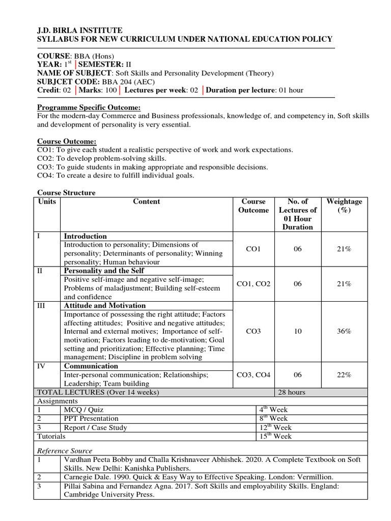 BBA 204 (AEC) - Soft Skills and Personality Development | PDF | Motivational | Motivation