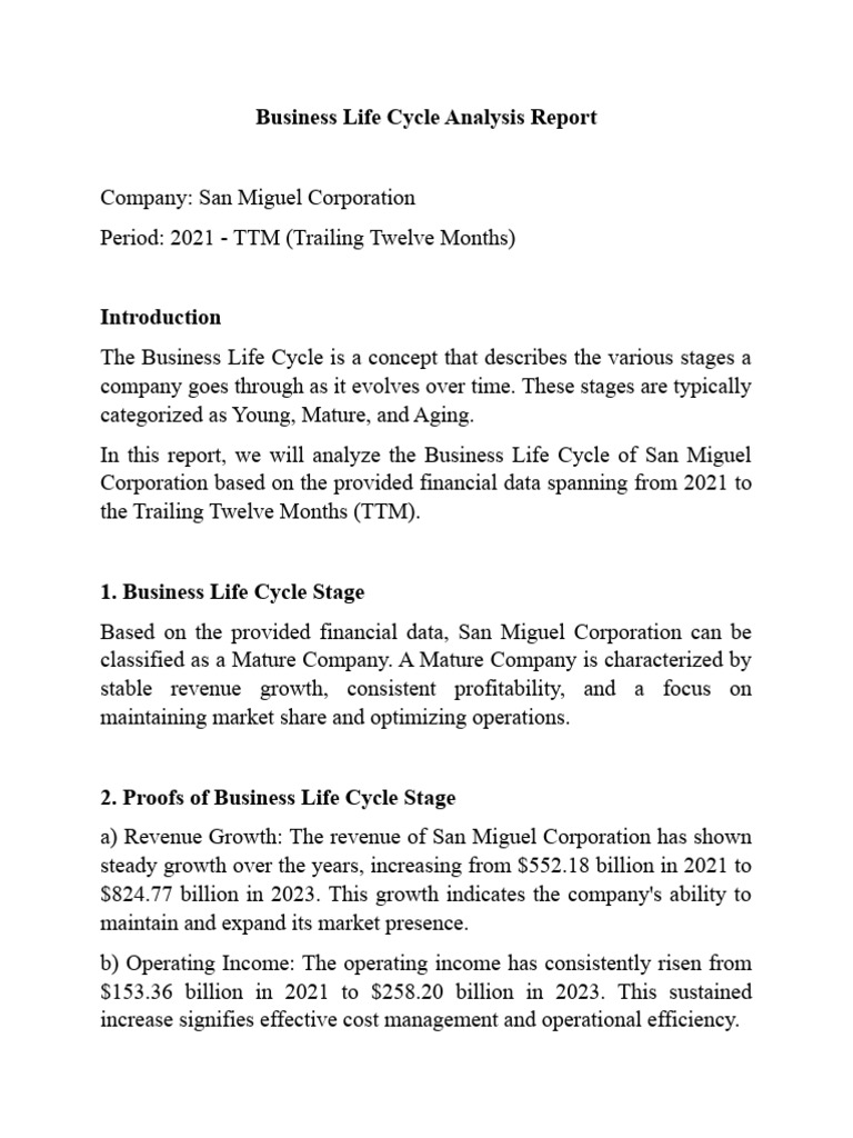 San Miguel Corporation Business Life Cycle Analysis | PDF | Income ...