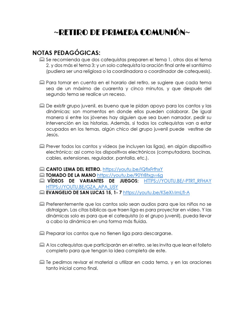 Retiro De Primera Comunión Pdf Eucaristía