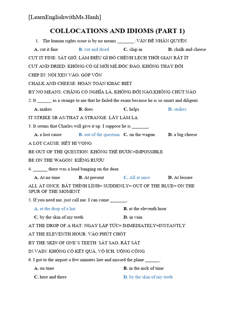 English Idioms and Collocations Guide | PDF