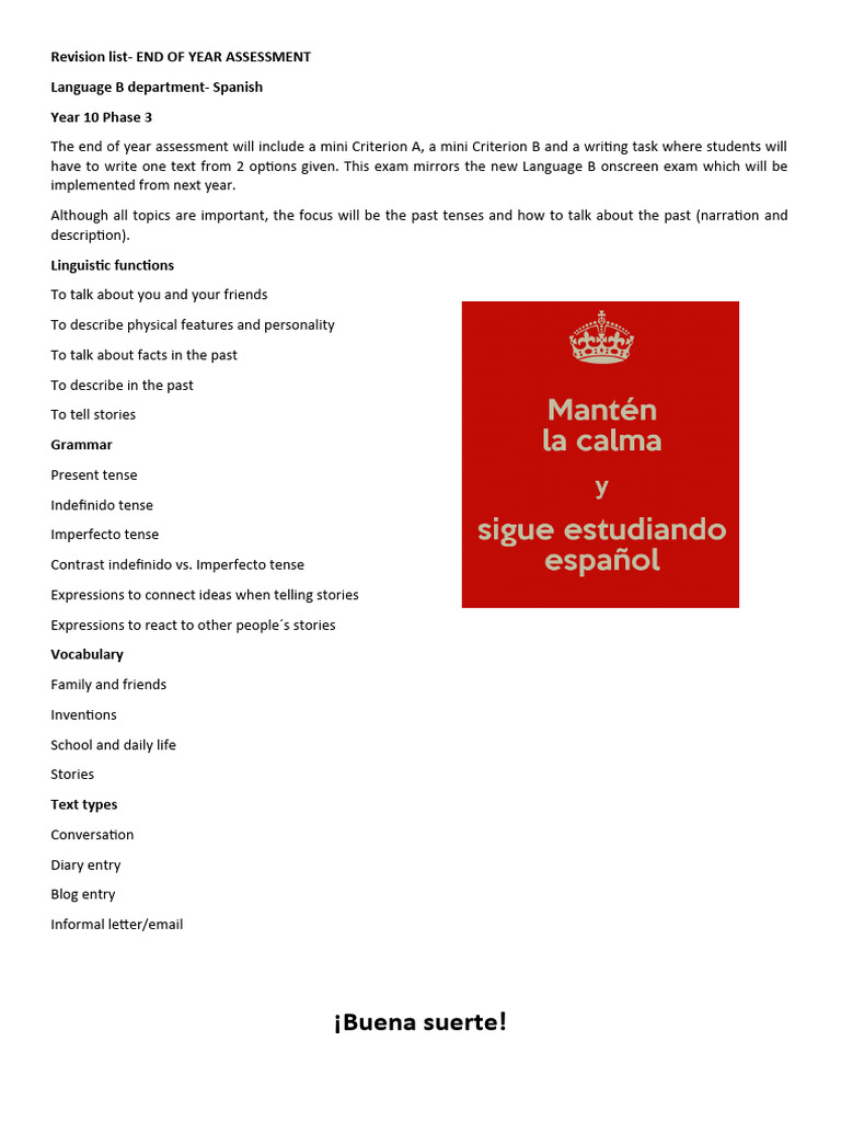 Revision List Year 10 - Phase 3 End of Year Assessment | PDF | Career ...