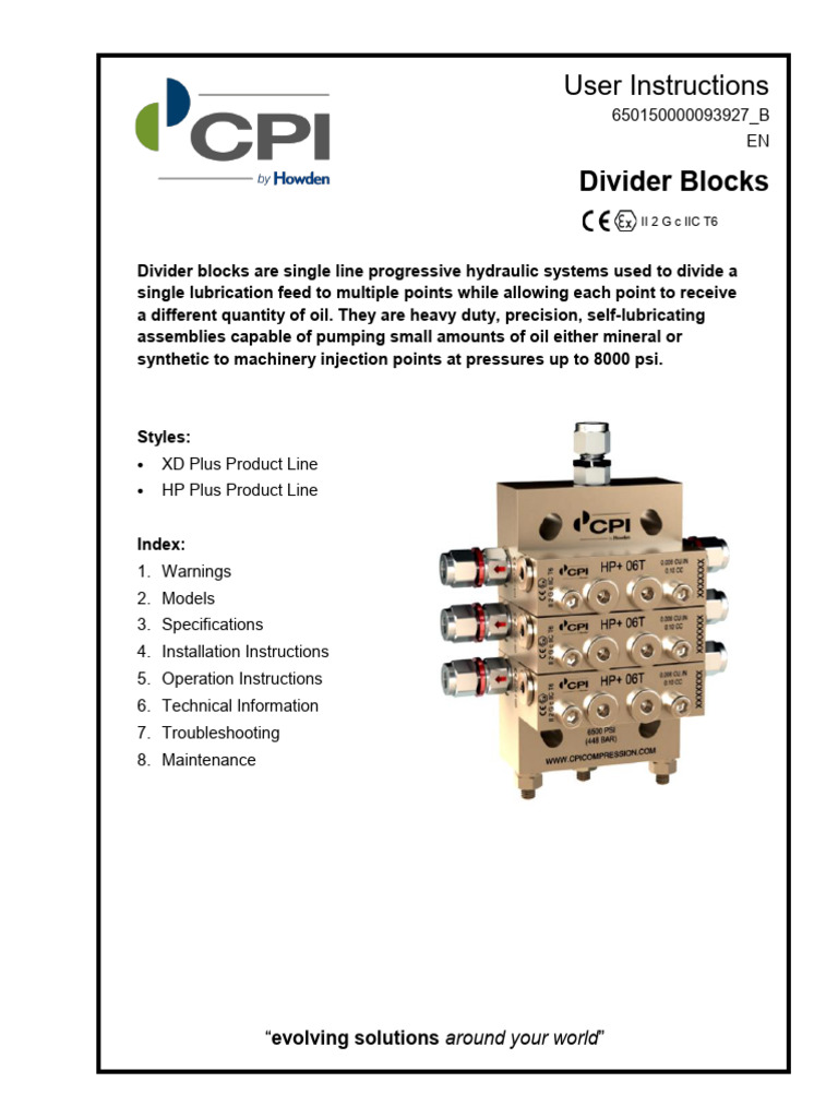 Divider Blocks User Guide & Safety | PDF | Valve | Pump