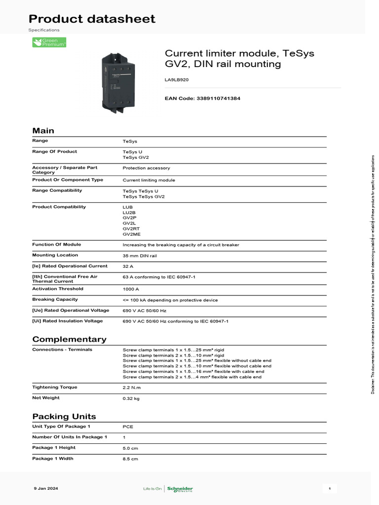 Schneider Electric - TeSys-Ultra - LA9LB920 | PDF | Electrical ...