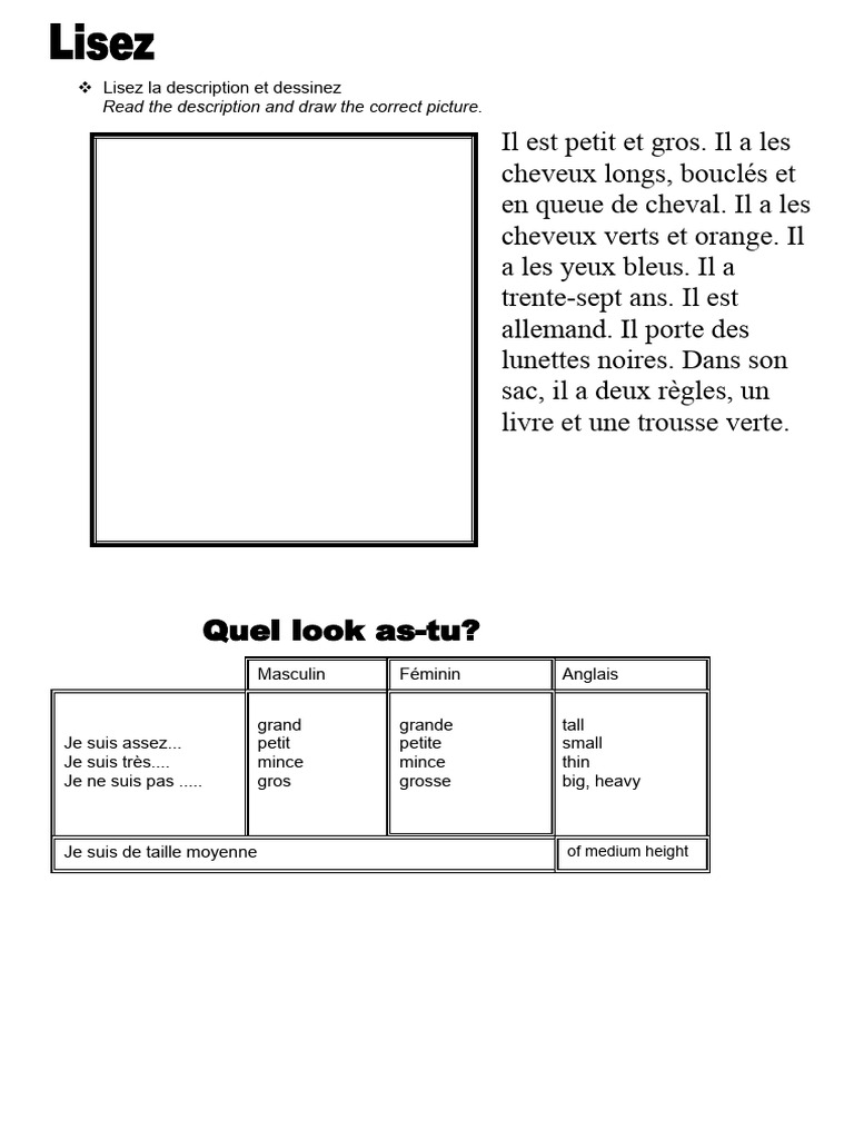 Description de personnes en français | PDF | Couleur