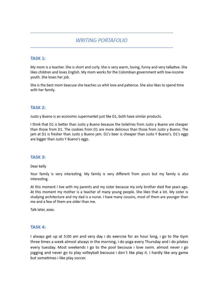 Writing Portafolio (Task 1 To 4) A1. | PDF | Wellness
