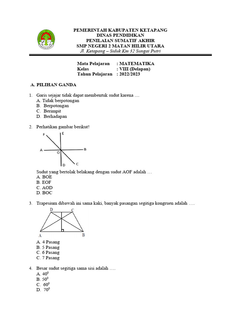 Soal Semester 2 Kls 8 2022 - 2023 | PDF