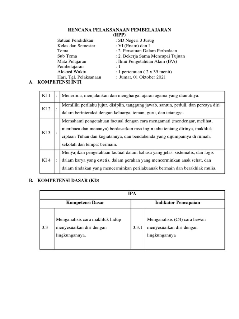 RPP MODEL PBL MAPEL IPA Penilaian Ks 1 | PDF | Karier & Perkembangan