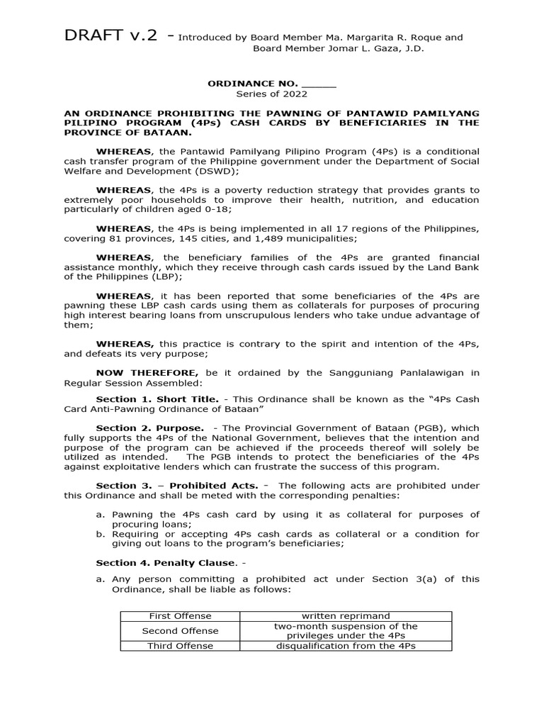 4Ps Cash Card Anti-Pawning Ordinance | PDF | Justice | Crime & Violence